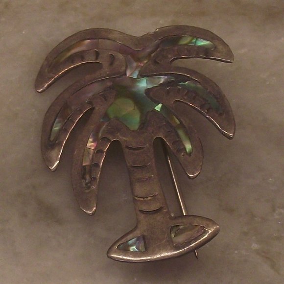 Vintage | Jewelry | Palm Tree Palmetto Tree Sterling Abalone Pin ...